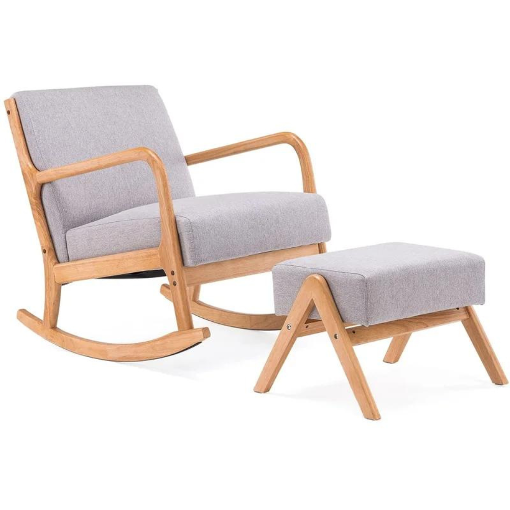 Rocking chair avec repose pieds en bois et tissu gris Holmes - Concept ...