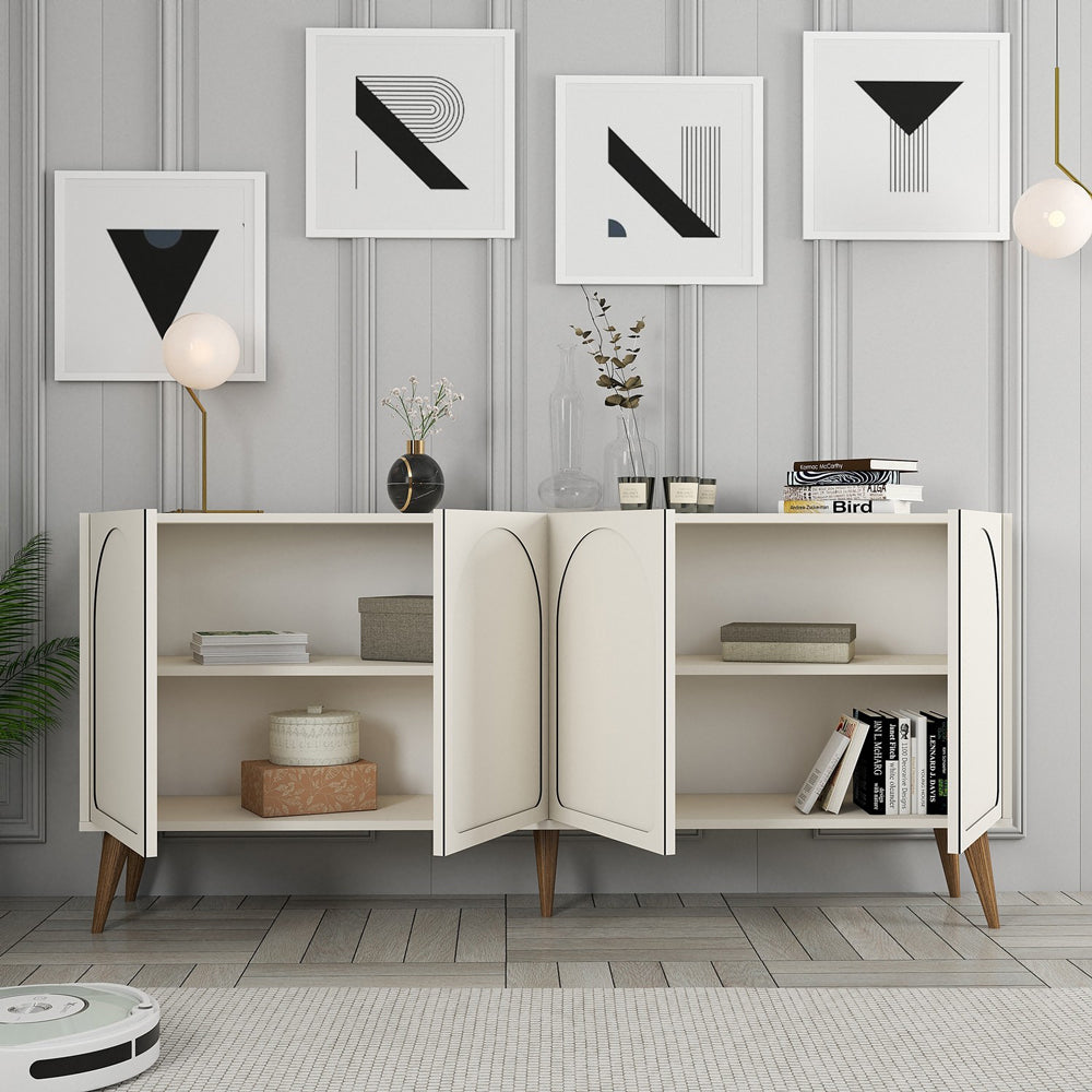 Buffet 4 portes design arrondi crème 180x81cm - LISTER – Concept Usine