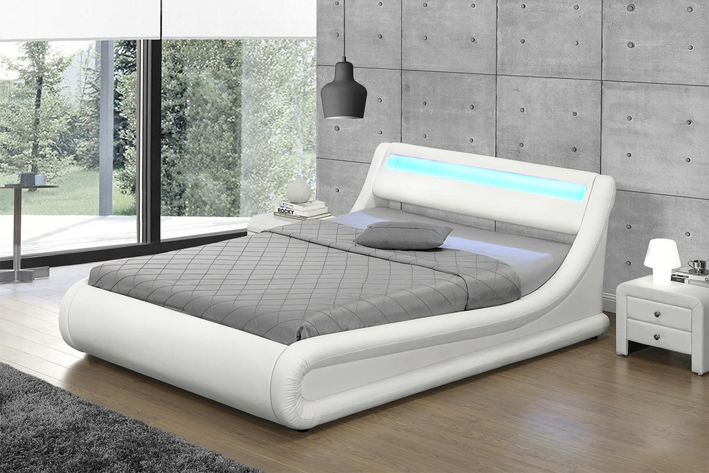 Lit LED pas cher blanc Portland 140 x 190 cm – Concept Usine